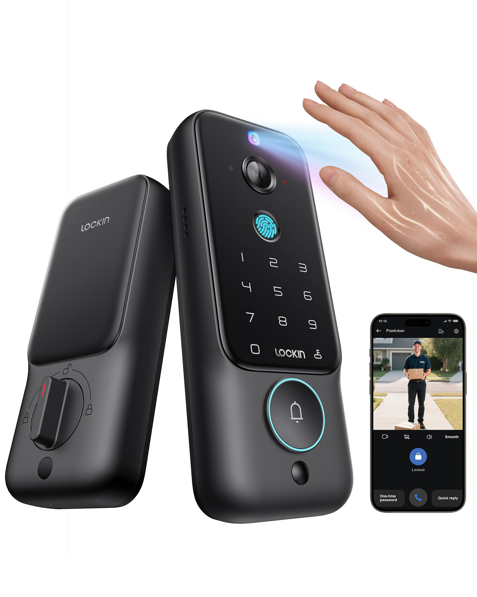 Lockin Veno Plus Smart Lock with 2K 180° Security Camera & Video ...