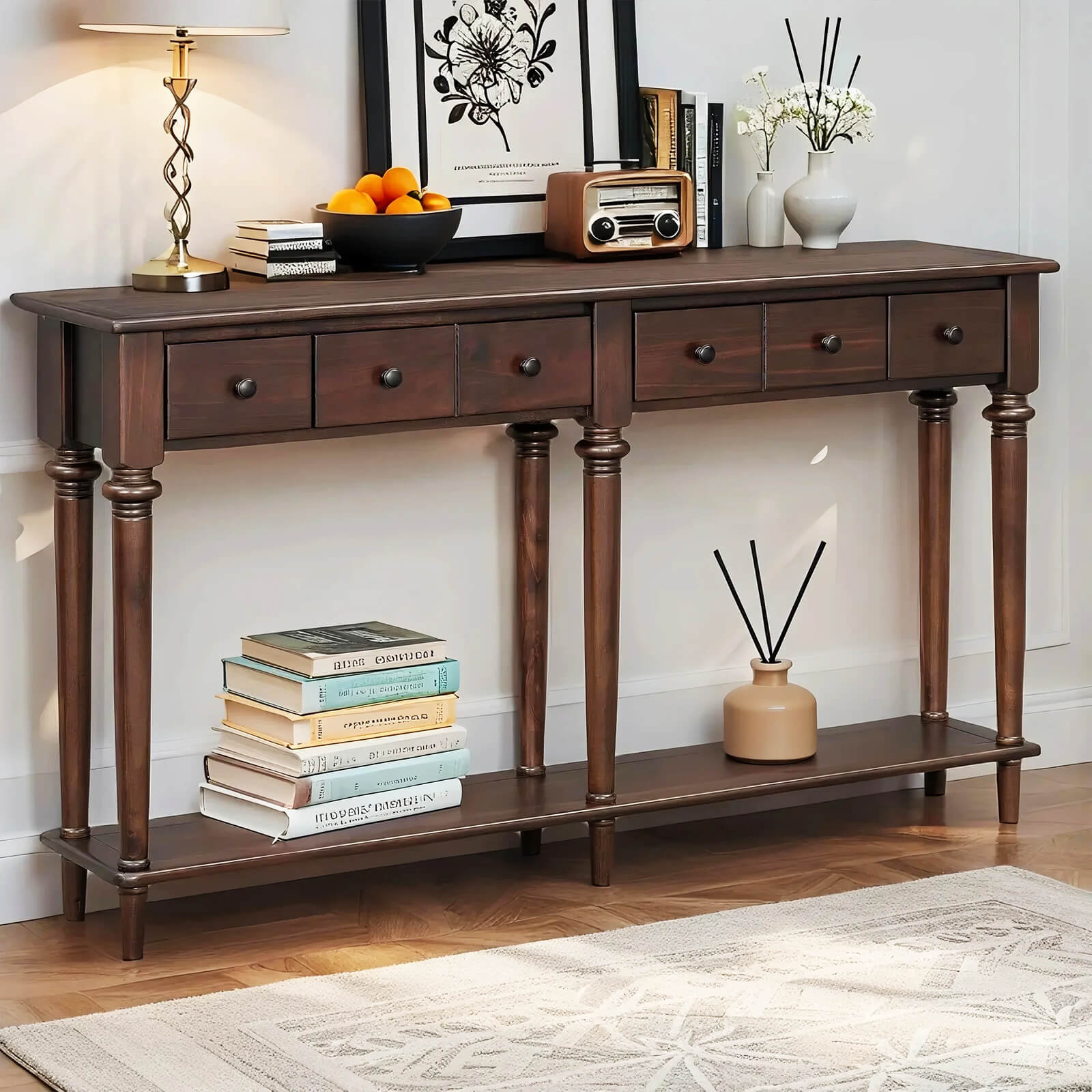 Darby Home Co Retro Console Table with 4 Drawers & Open Shelf - Vintage ...