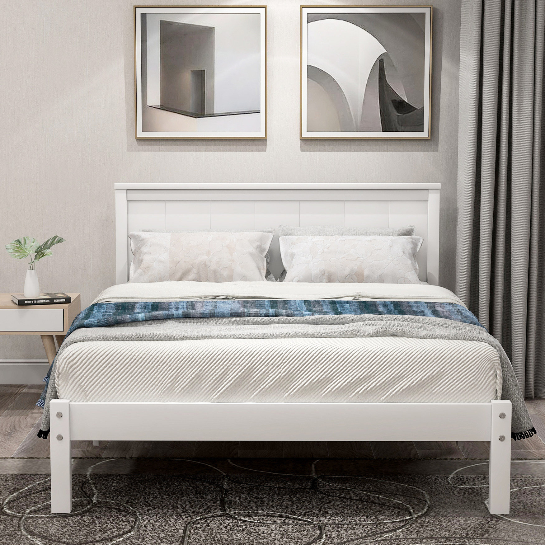 Latitude Run® Twin Platform Bed With Headboard, Steady Wood Slat ...
