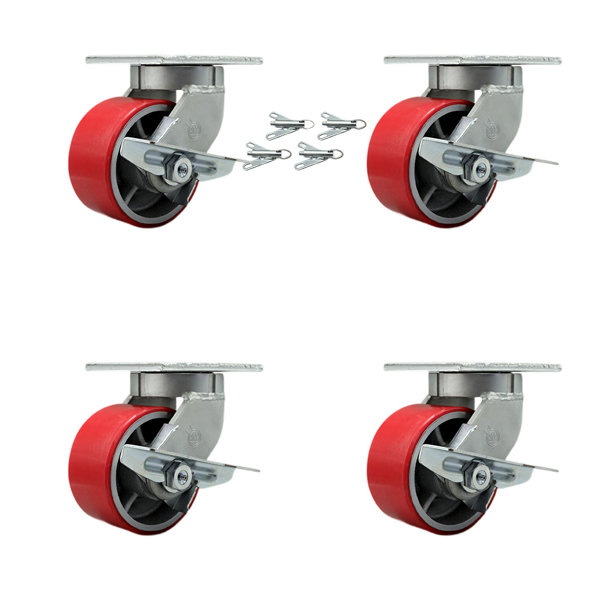 Service Caster Heavy Duty Poly on Cast Iron Caster Set with Brake and ...