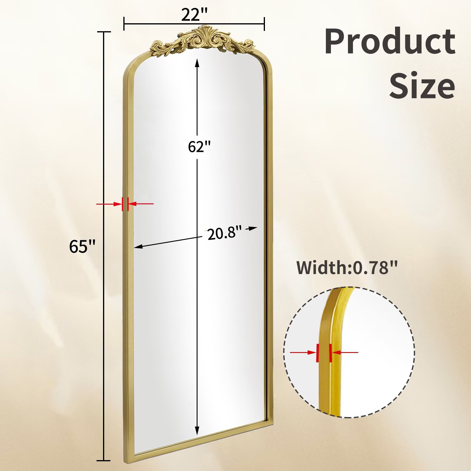 House of Hampton® 65"x22" Arched Full Length Gold Mirror, Vintage ...