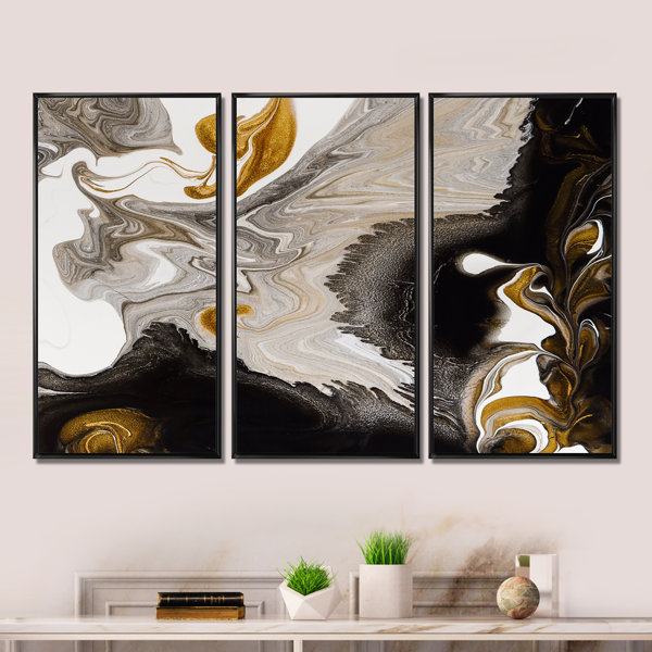 Willa Arlo Interiors Gold And Black Marble Waves IV Framed On Canvas 3 ...