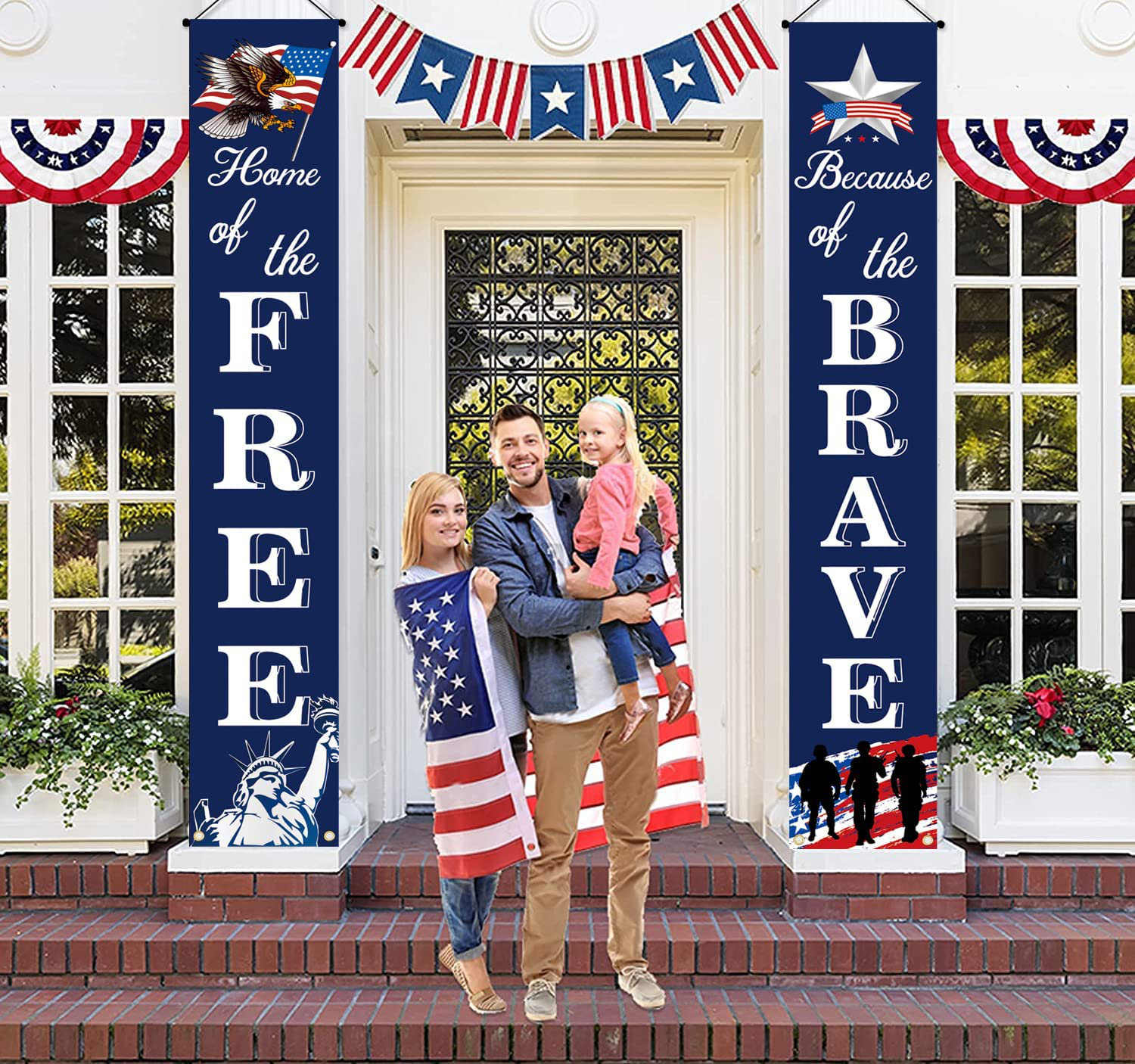 The Holiday Aisle® 3 Piece American Flag Patriotic Soldier Porch Sign ...