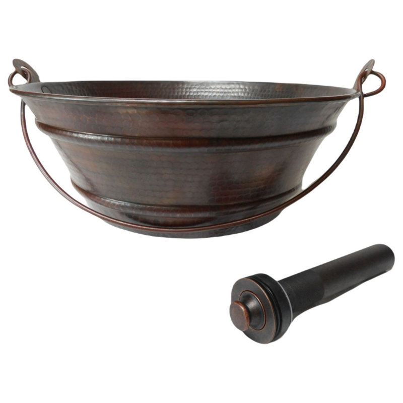 SimplyCopper 15" Rustic Copper Vessel BUCKET Bathroom Sink with Drain ...