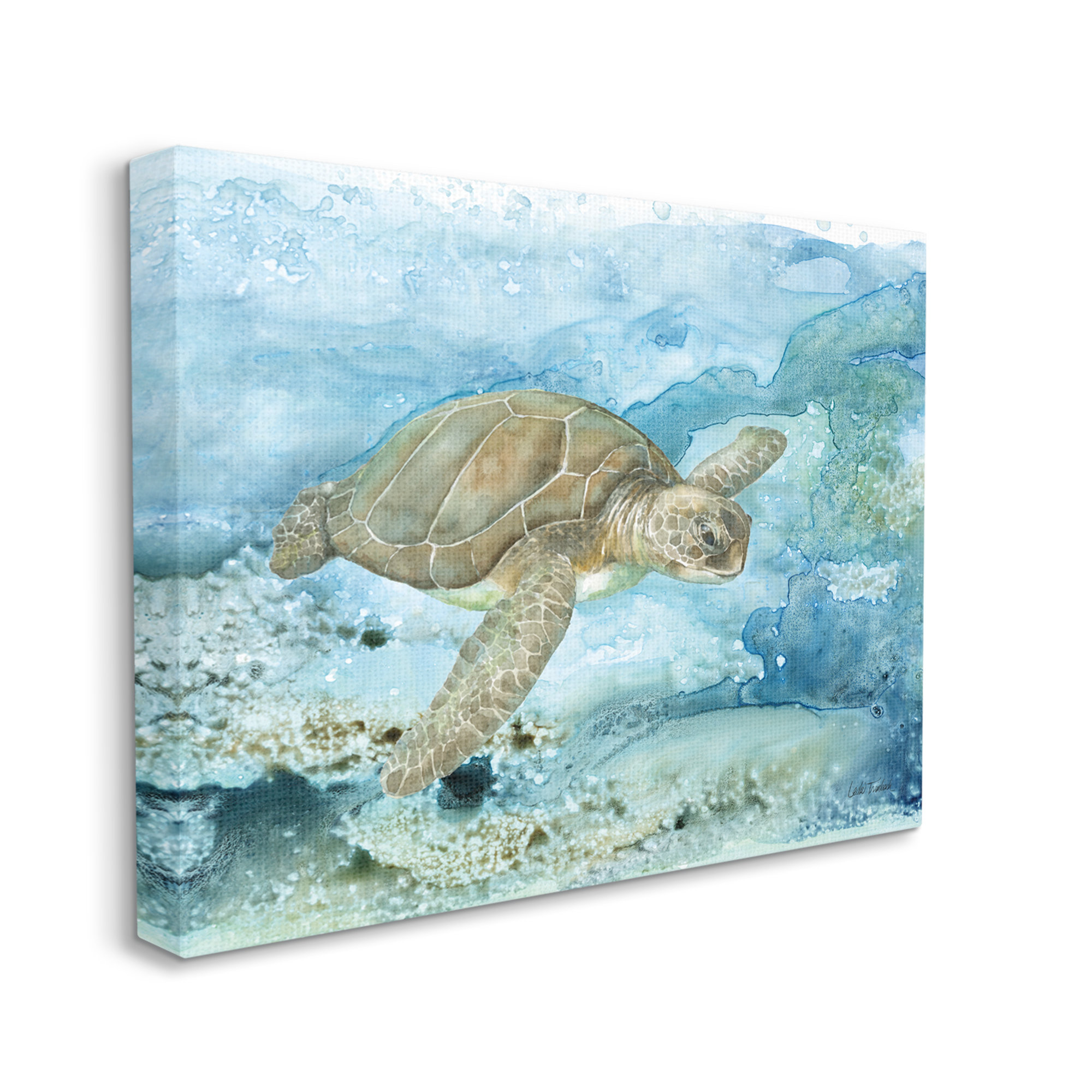 Bay Isle Home Modern Sea Turtle Splash On Canvas by Leslie Trimbach ...