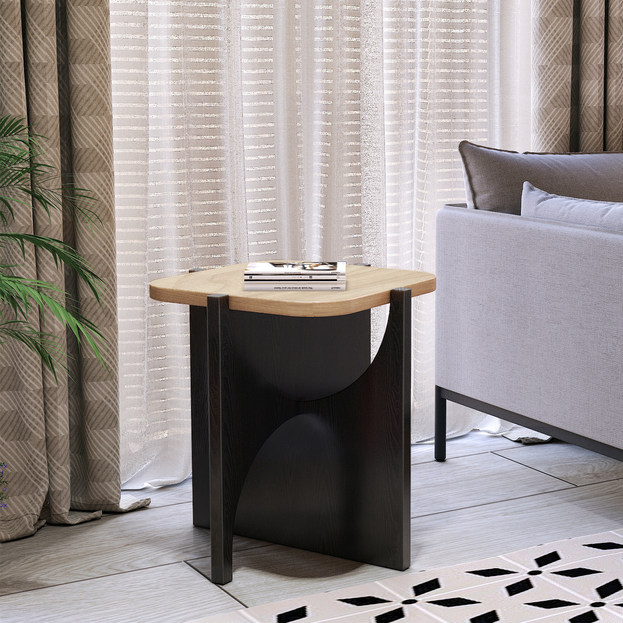 Ebern Designs Modern Black and Brown Square Side and End Table | Wayfair