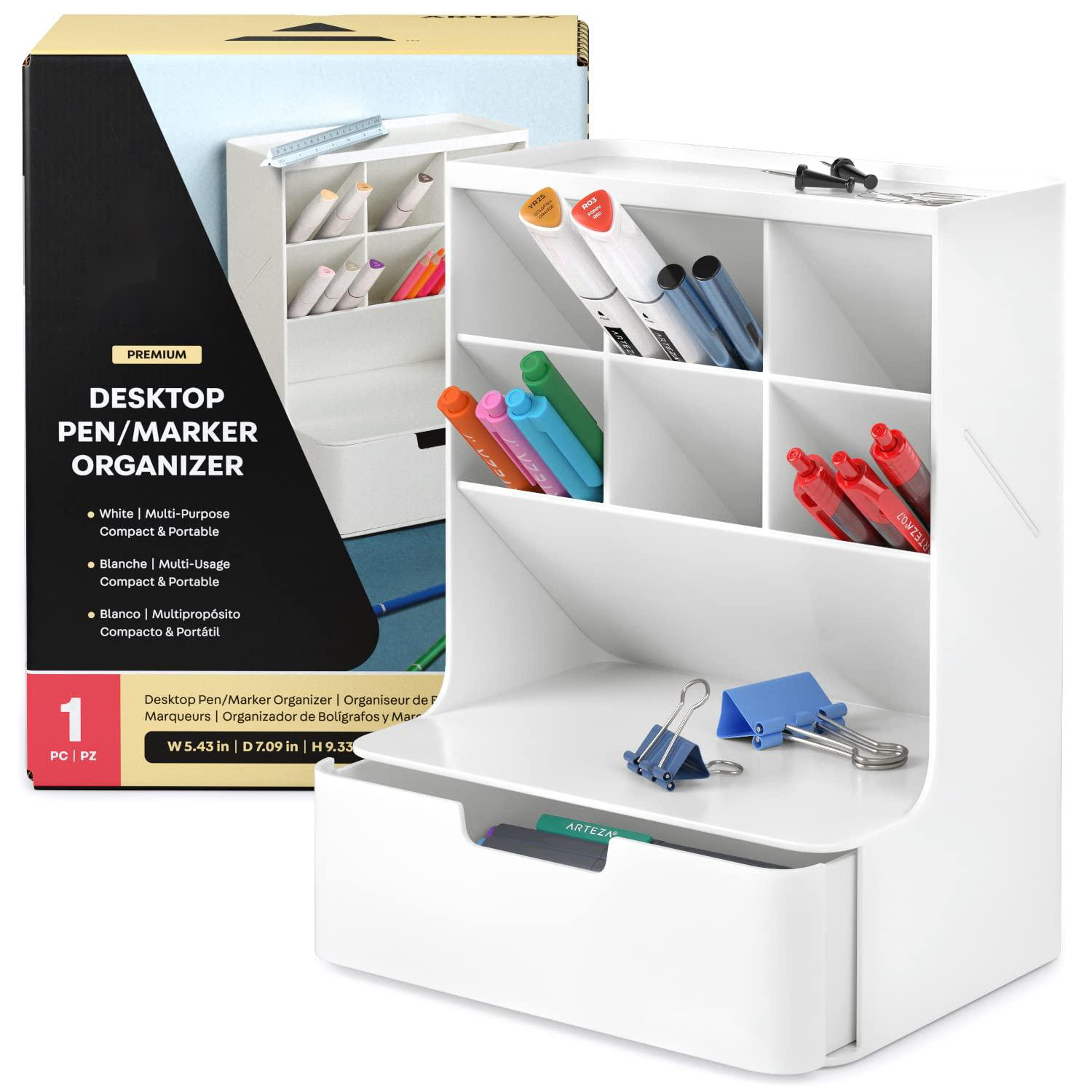 Latitude Run® Desktop Pen And Marker Organizer, 6-Compartment White Pen ...