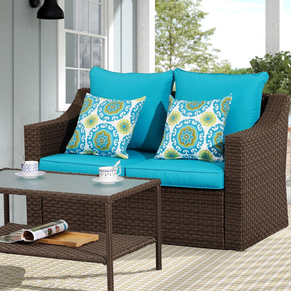Lark Manor Amento 2 Piece PE Rattan Wicker Outdoor Patio Loveseat With ...