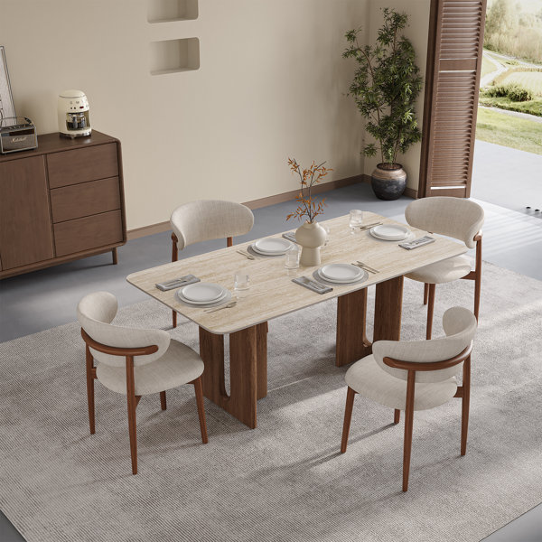 Corrigan Studio® 5 Piece Dining Table Set For 4, Rectangle Stone ...