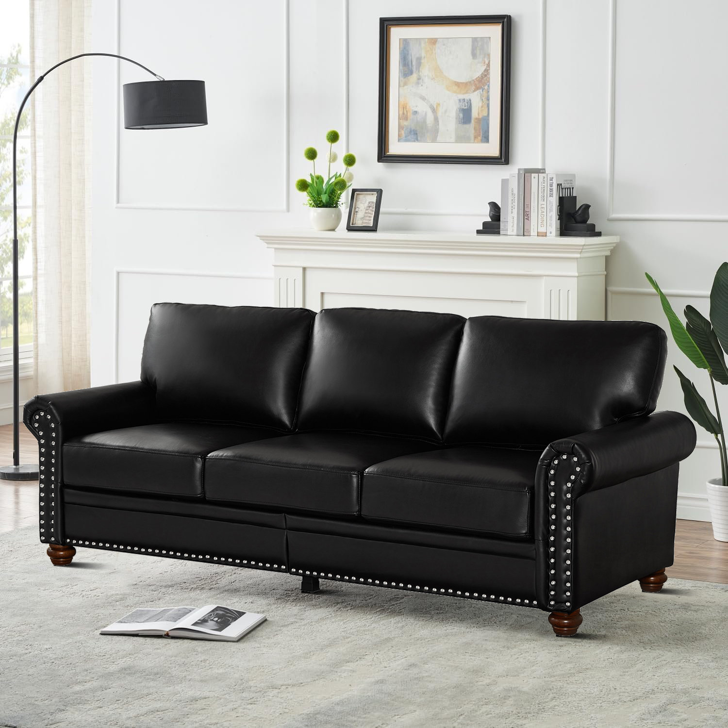 17 Stories European Vintage PU Upholstered 3-Seat Sofa with Underseat ...