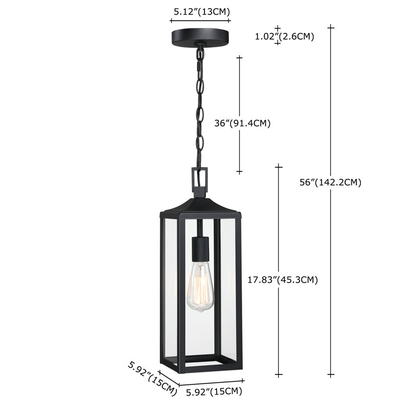 Ebern Designs 18 in Outdoor Pendant Light with Matte Black Finish,1 E26 ...