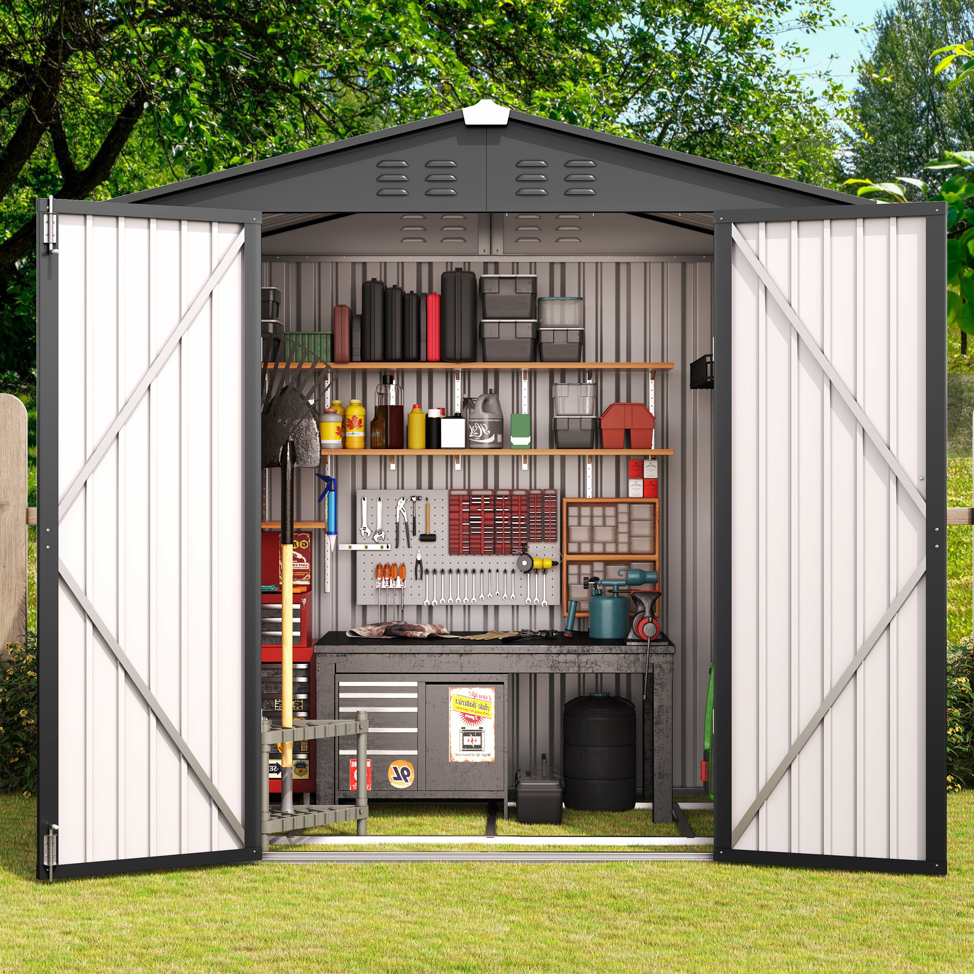 Asofer Outdoor 6 ft. W x 4 ft. D Galvanized Steel Storage Shed ...