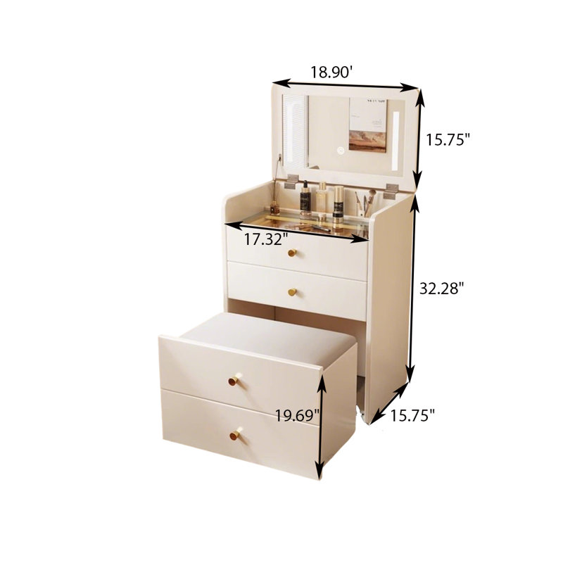 Wrought Studio™ Modern Minimalist Ivory White Solid Wood Integrated ...