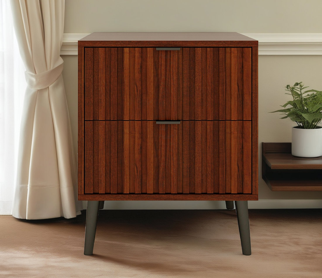 Ophelia & Co. Coffee Brown Wooden Nightstand with 2 Drawers - Compact ...