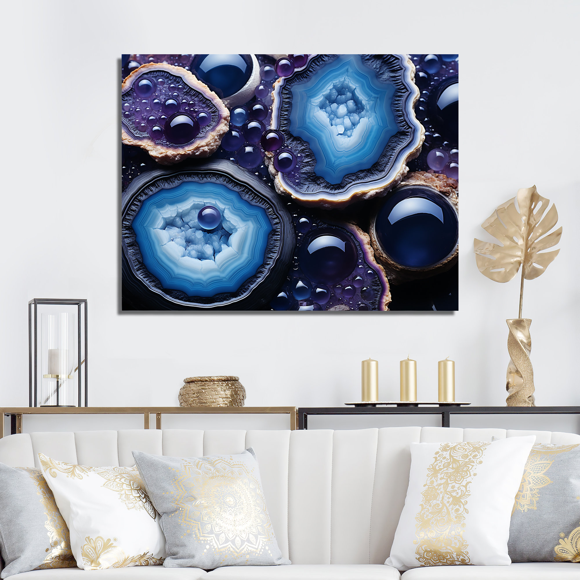 Ebern Designs Blue Stone Geode Volcano - Stone Geode Wall Art | Wayfair