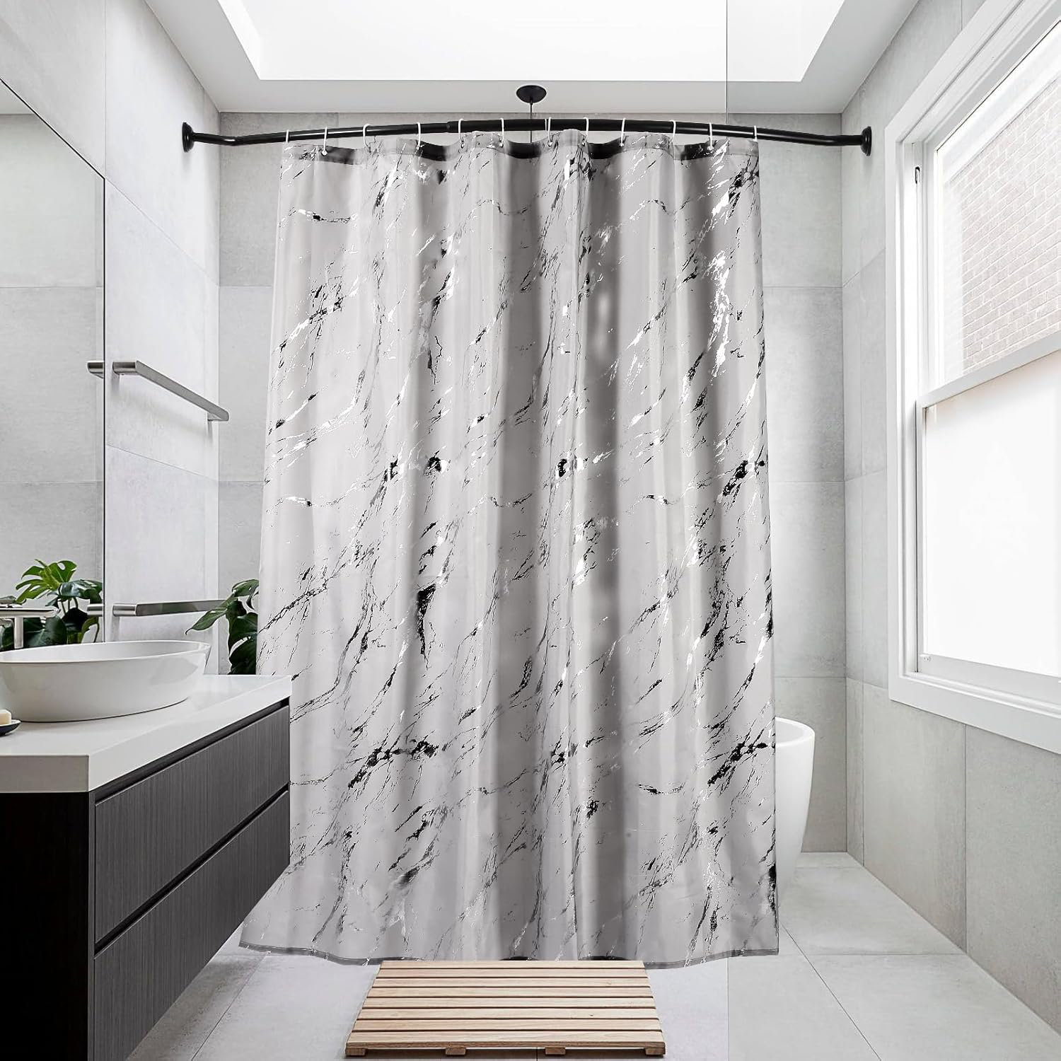 MABOSY Adjustable Black Curved Shower Curtain Rod 42-72 Inches Extra ...