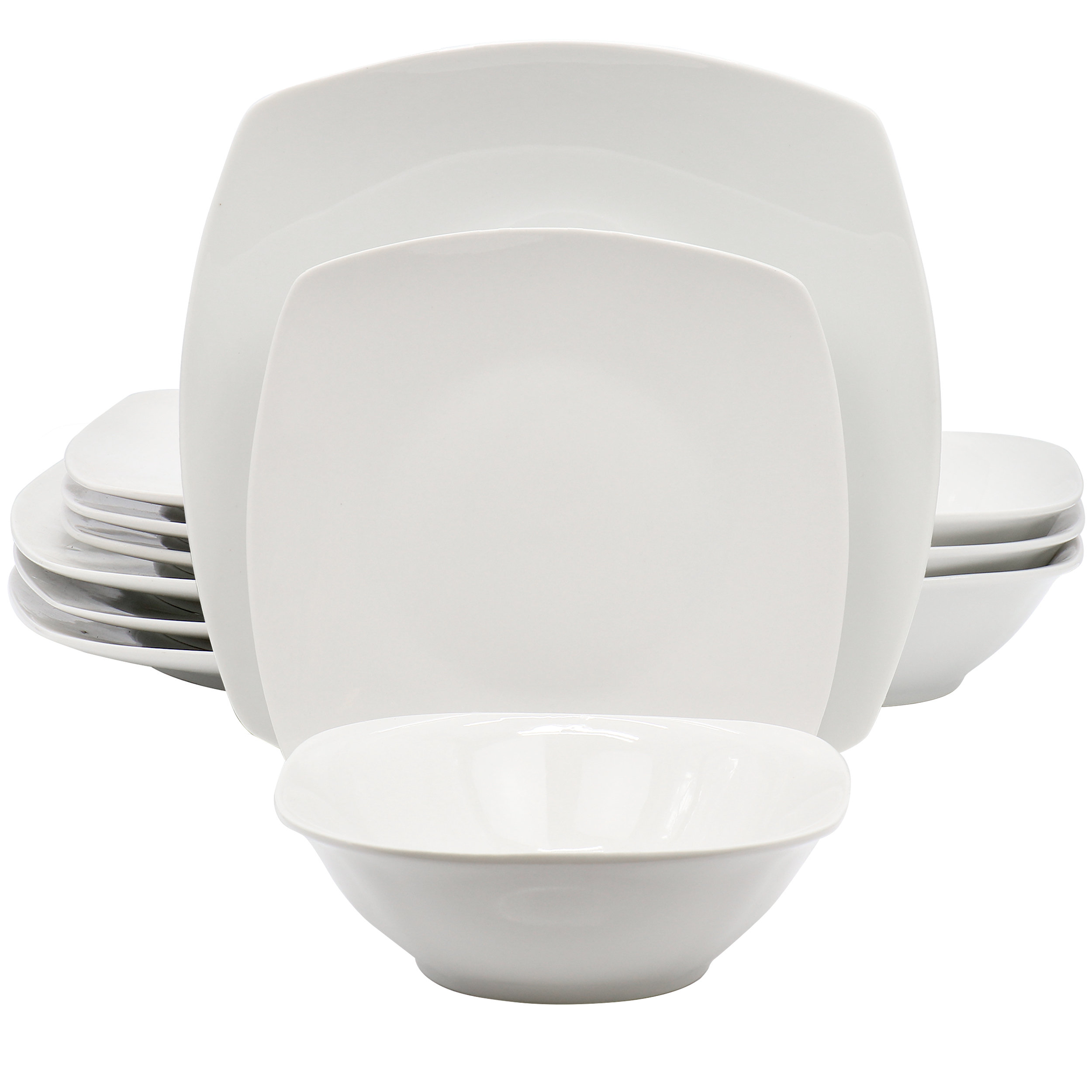 Gibson Home Blanca Cafe 12 Piece Square Ceramic Dinnerware Set in White ...