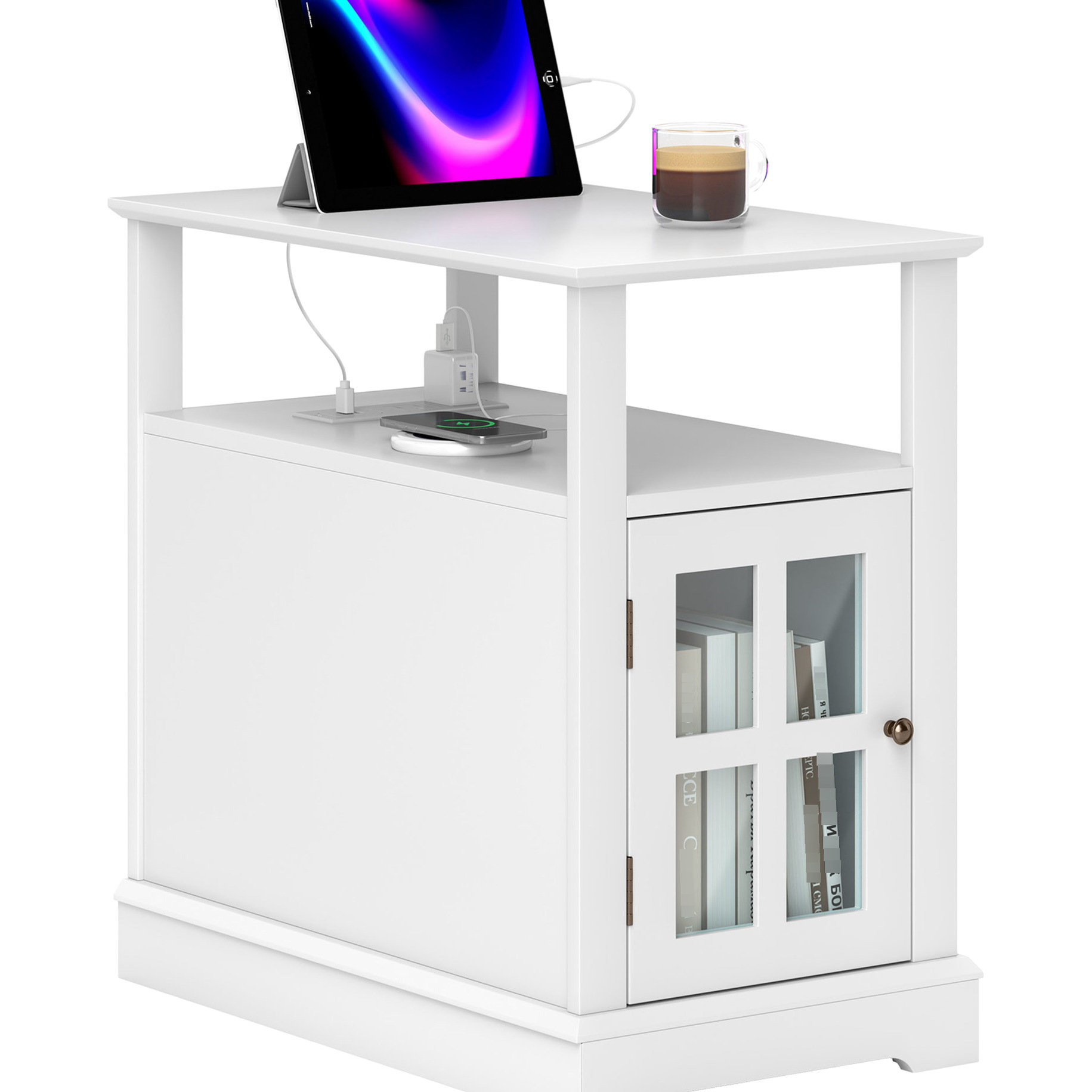 Latitude Run® End Table With Charging Feature, White. Ports & Outlets ...