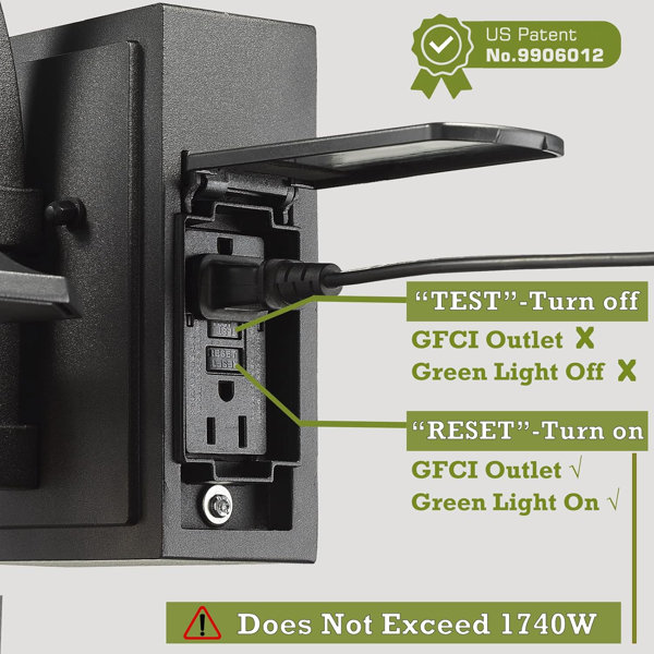 Canora Grey Outdoor Wall Light Fixture With Built-In GFCI Outlet ...