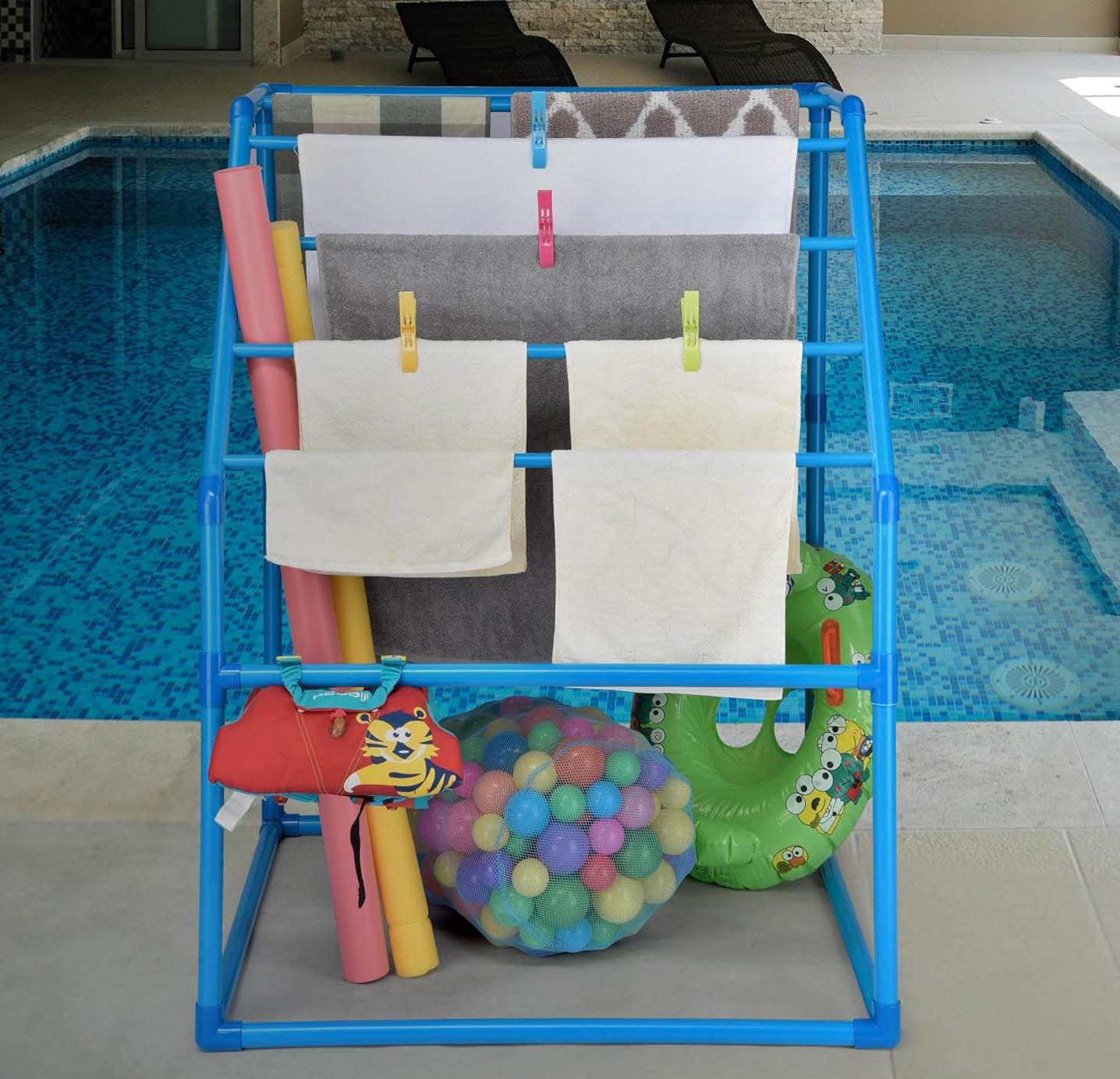RELINZ Pool Towel Rack Outdoor Free Standing Poolside PVC Storage ...
