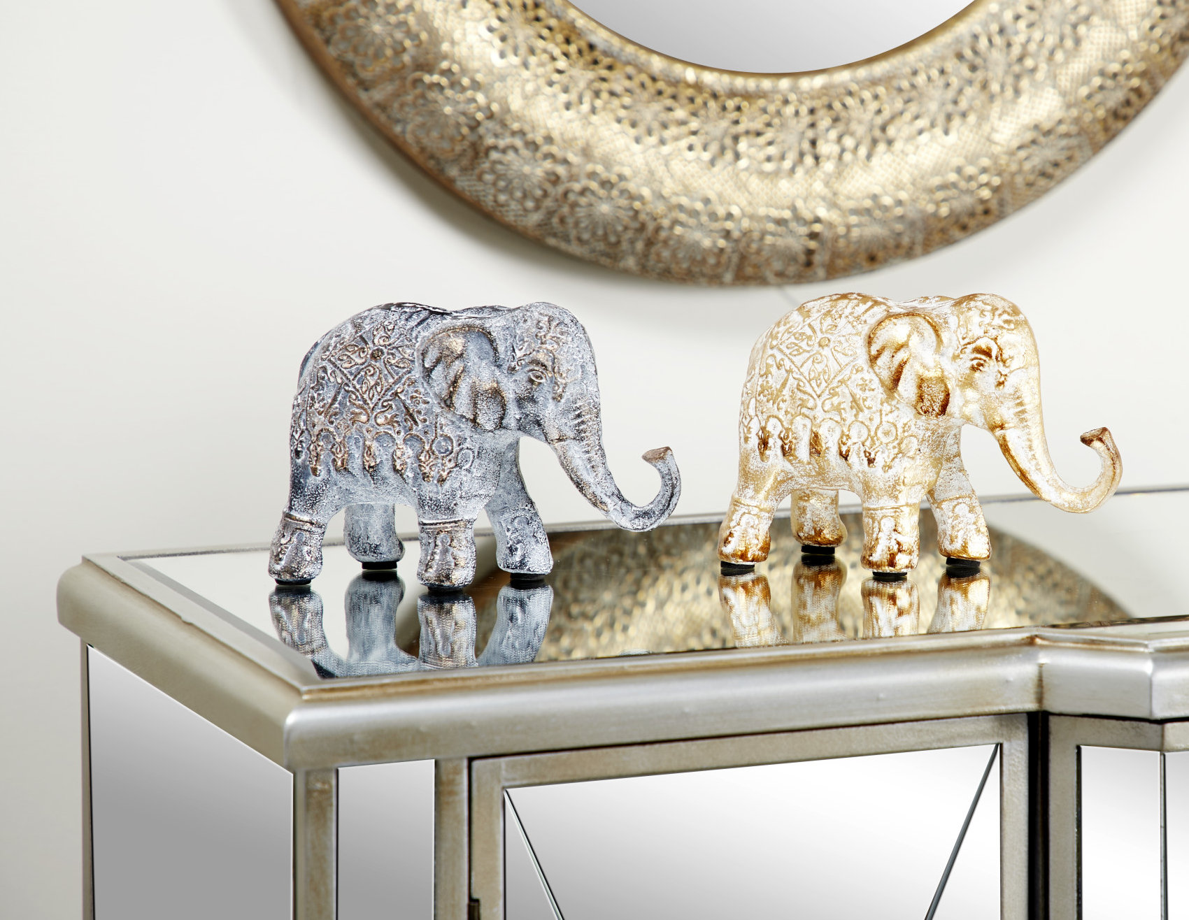 World Menagerie Collette Metal Elephant with Tribal Designs Figurine ...