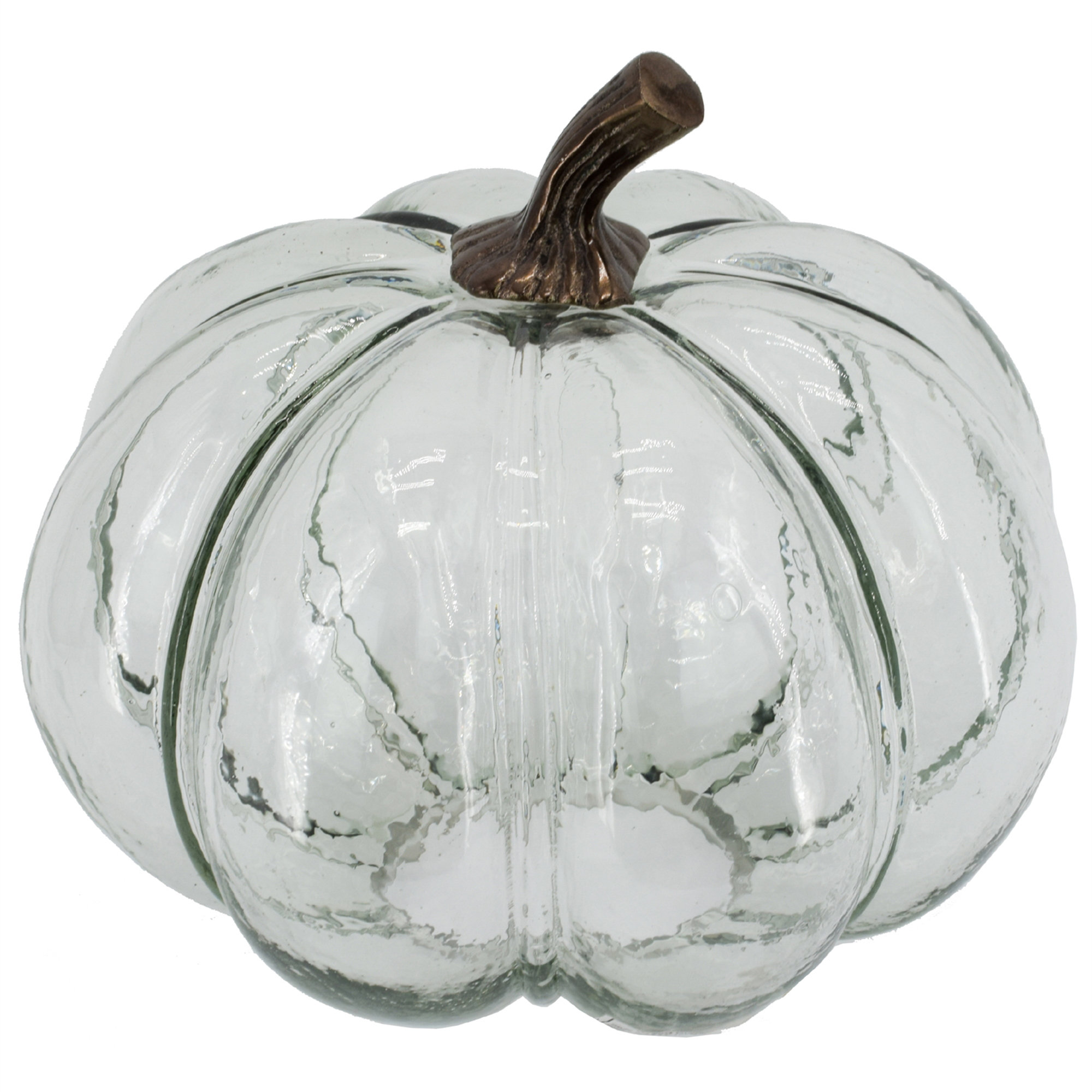 Seasonal Abode Clear Glass Pumpkin With Bronze Metal Stem - 8.5" X 8.5 ...