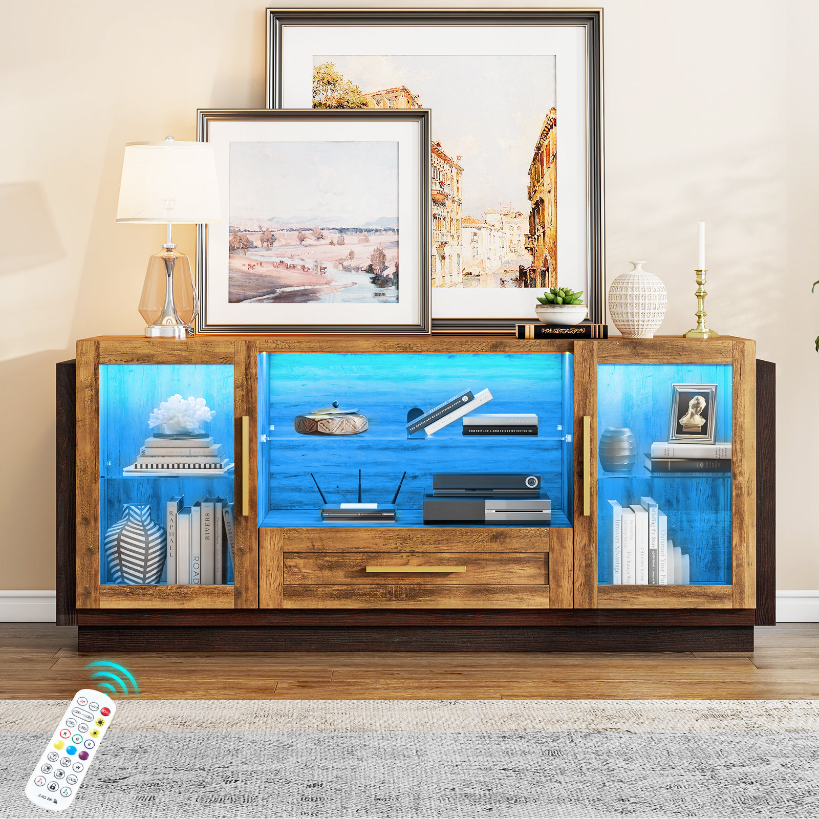 Wrought Studio 60" Modern Sideboard Buffet With Led Lights, Buffet ...