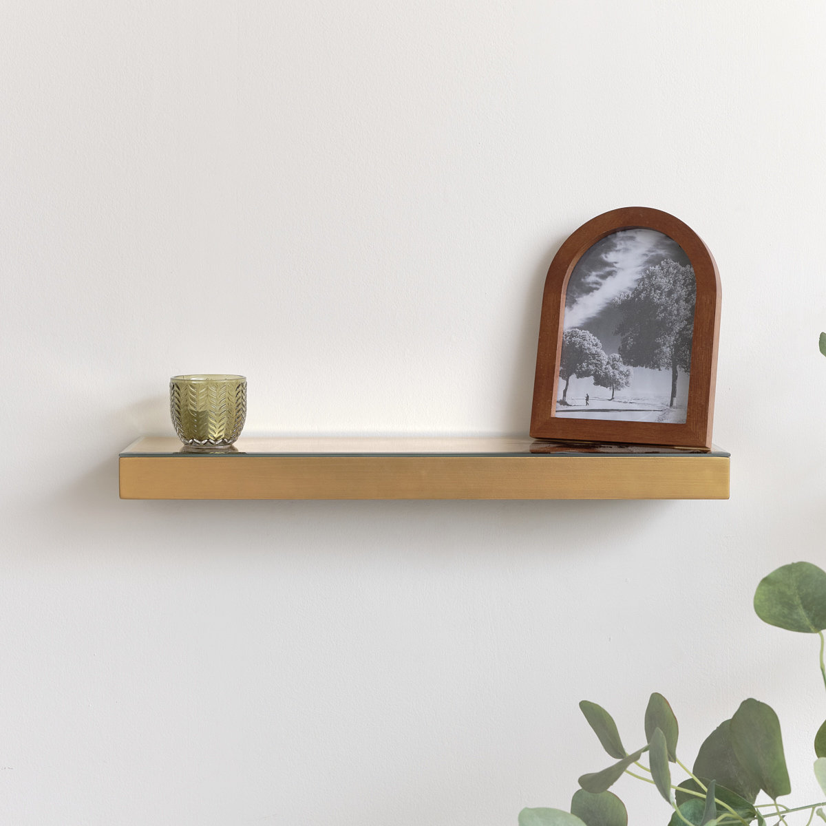 Melody Maison Champagne With Gold Edge Mirrored Floating Wall Shelf ...
