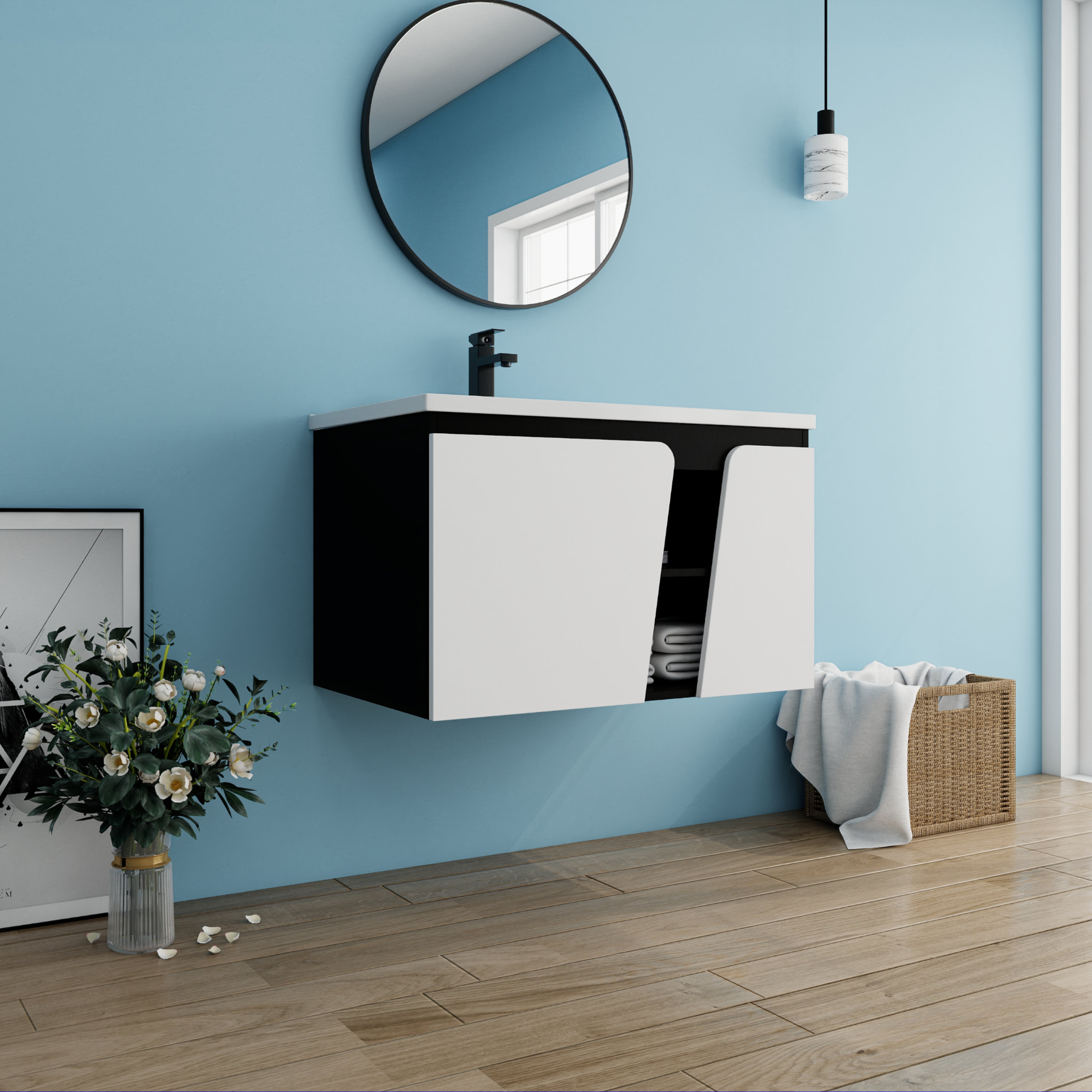 Ebern Designs Amiin 31.7'' Single Bathroom Vanity with Ceramic Top ...