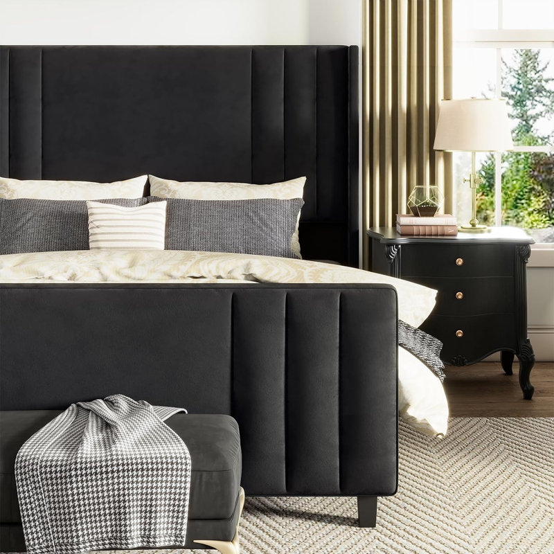 Wade Logan® Aurieona Velvet Upholstered Platform Bed with Vertical ...
