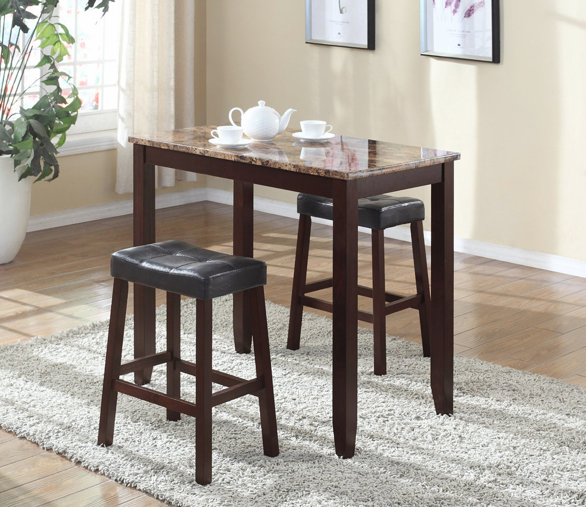 Latitude Run® 3-Piece Counter Height Glossy Print Marble Breakfast ...