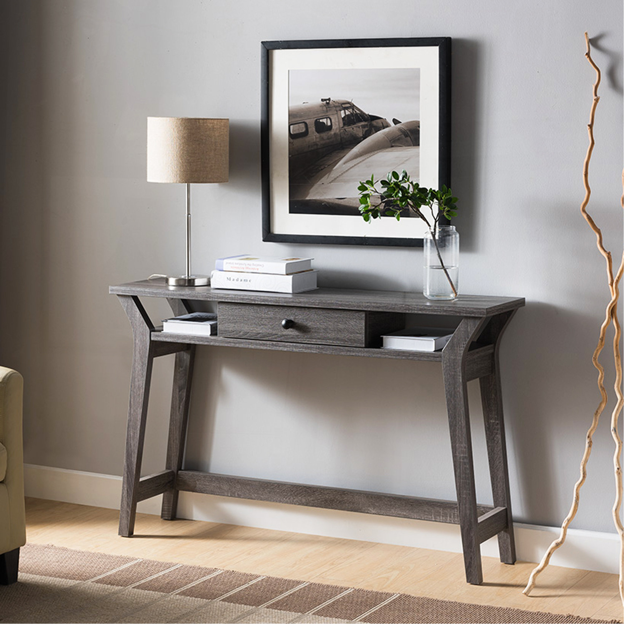 Winston Porter Console Table With Drawer And Open Shelves, Versatile ...