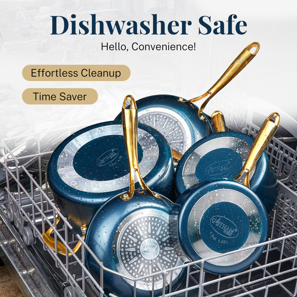 Gotham Steel Cream/Navy 15 pc Nonstick Cookware Set & Reviews | Wayfair