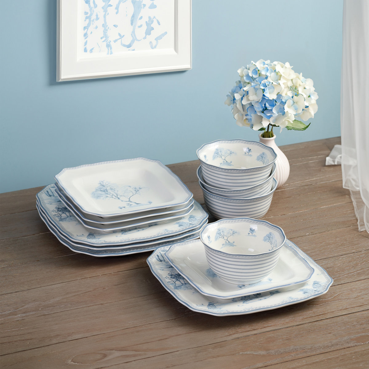 222 Fifth Scenic Toile Blue Porcelain Dinnerware Set - Service For 4 ...