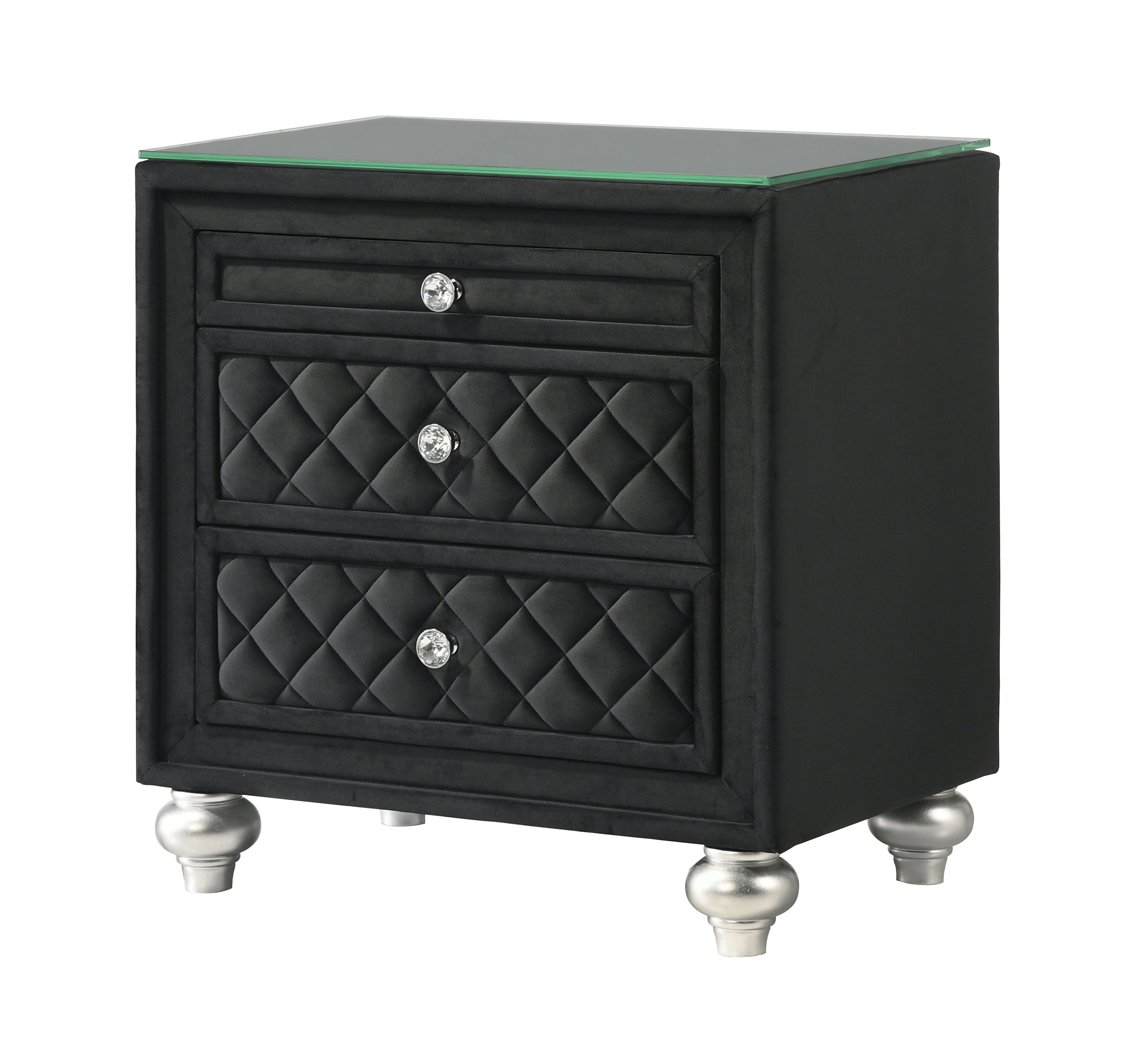 Rosdorf Park 1pc Traditional Glam 3-Drawer Nightstand Velvet Tufted ...