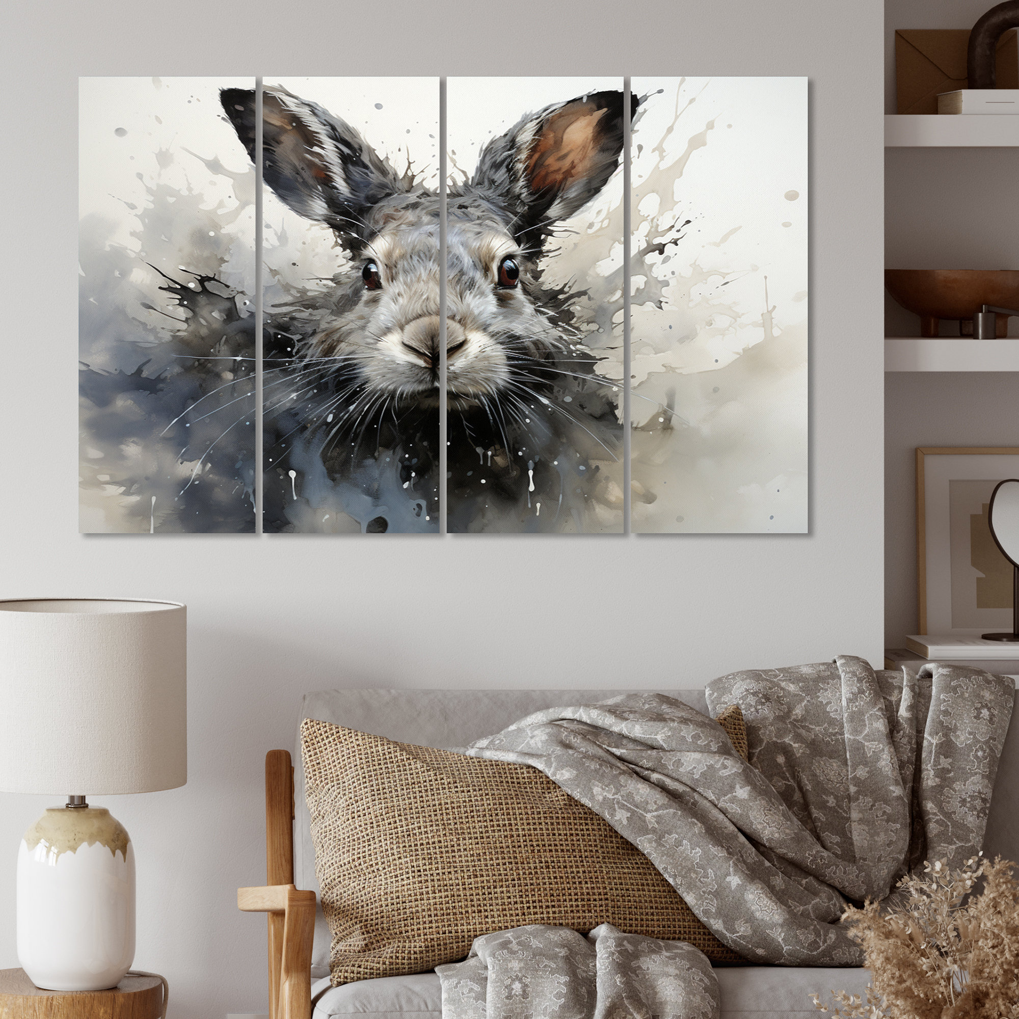 August Grove® Minimalism Rabbit Energetic On Canvas 4 Pieces Print ...