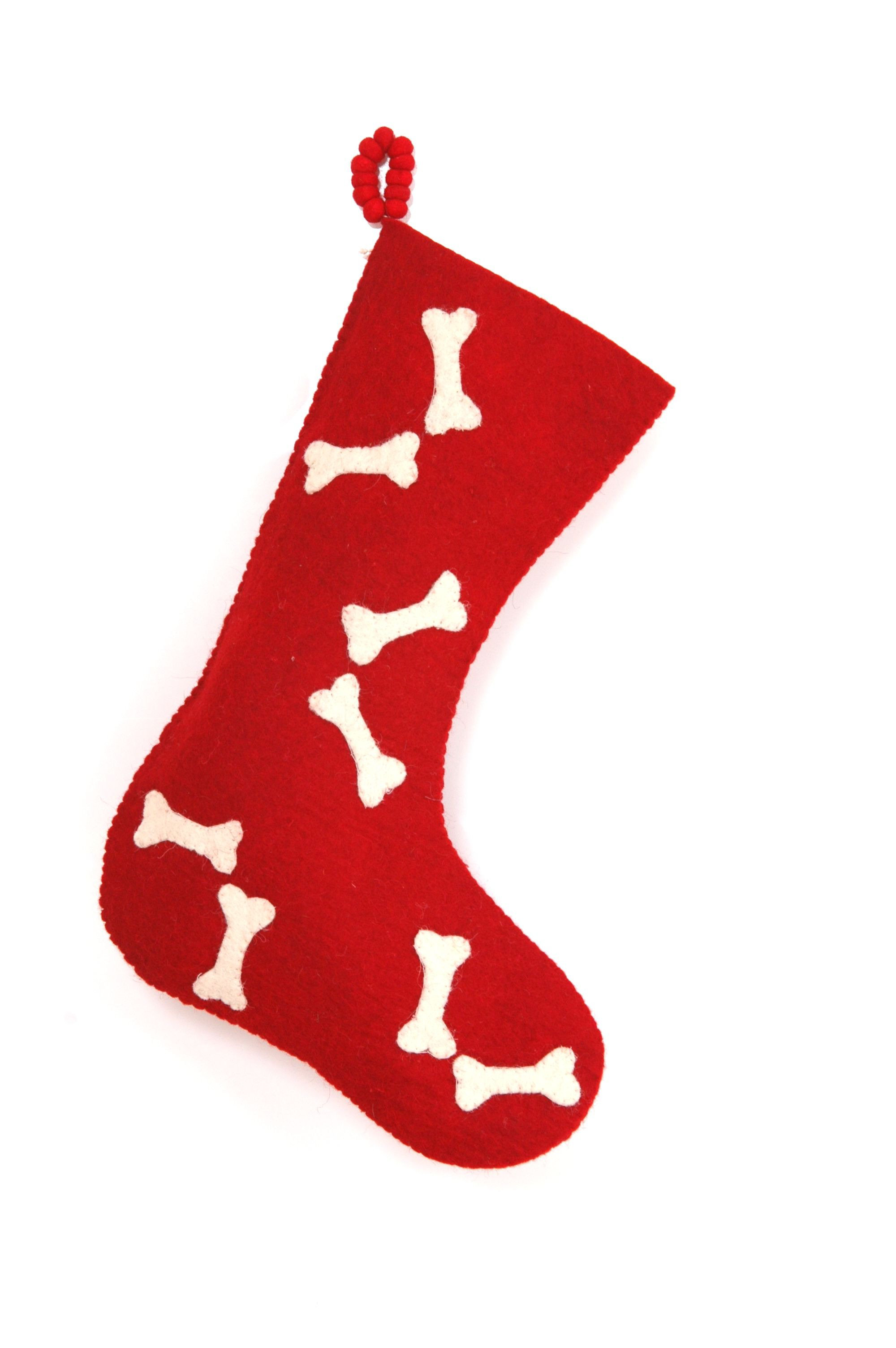 Arcadia Home Hand Felted Wool Christmas Stocking - Bones | Wayfair