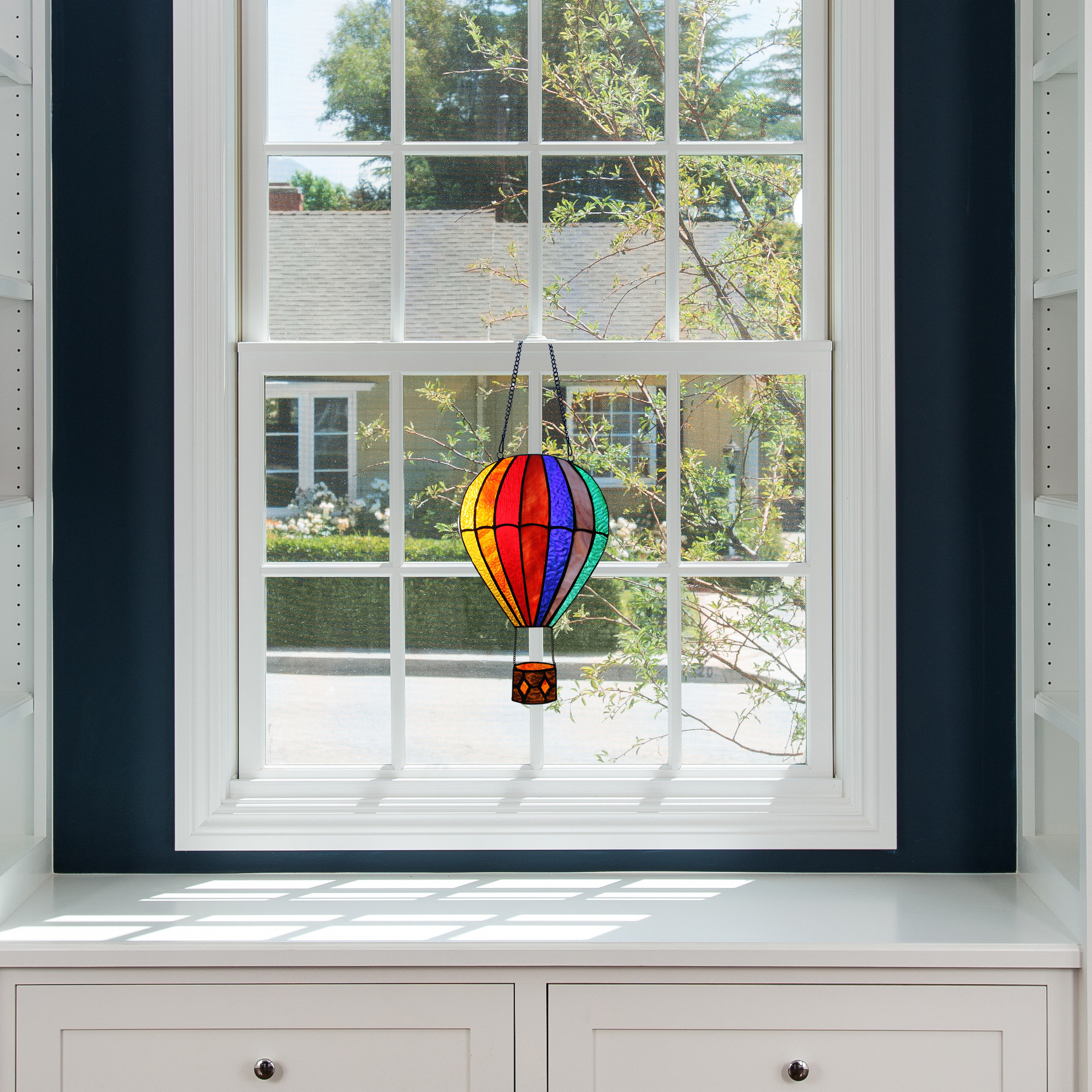 Winston Porter 11"H Otis Red Hot Air Balloon Stained Glass Window Panel ...
