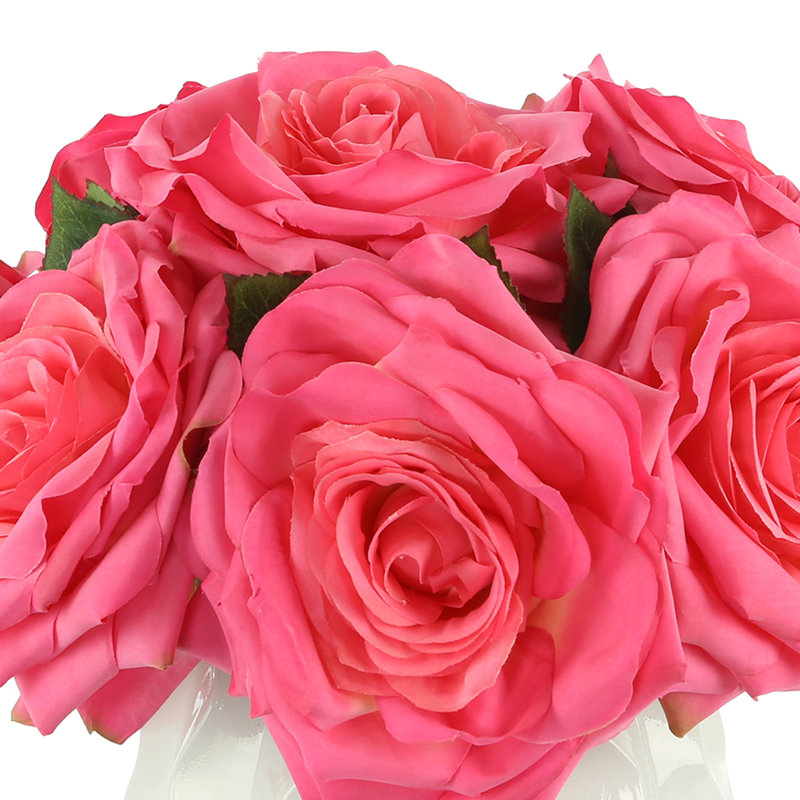 Primrue Roses Arranged in Decorative Glass Vase | Wayfair