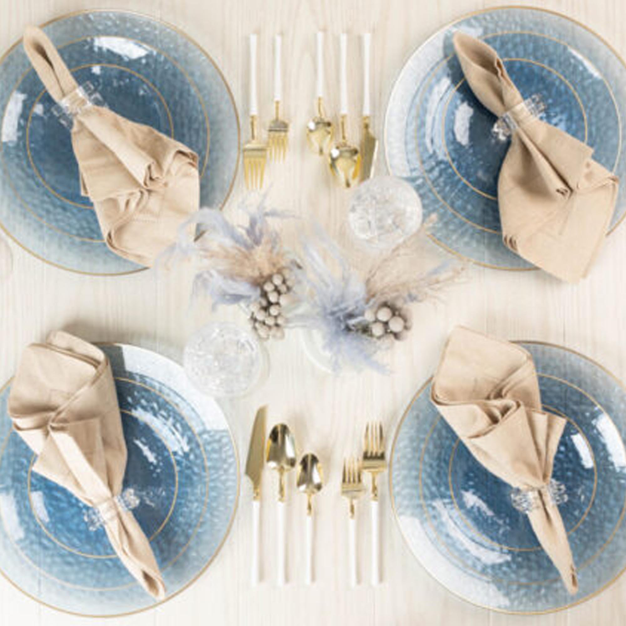 EcoQuality Blue Hammered Tableware Gold Rim Dinner Set 10 Guests ...