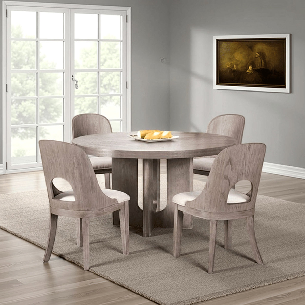 Benjara Zoko 54 Inch Round Dining Table, Pedestal Base, Solid Wood ...