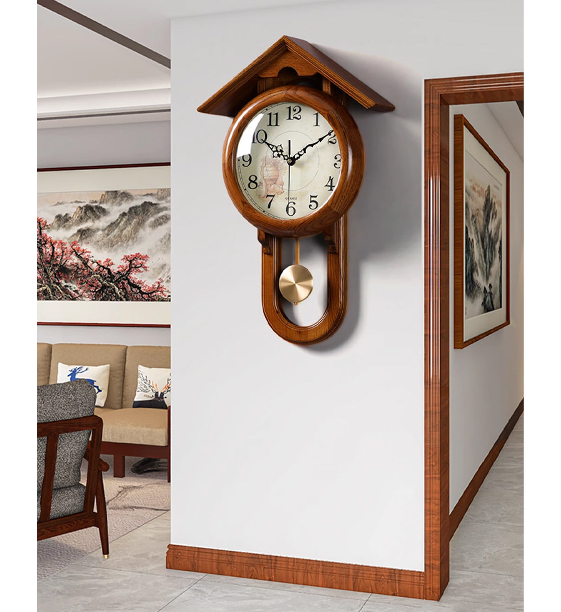 Stella Trek 19.8" Brown Faint Yellow Solid Wood Free Form Wall Clocks ...