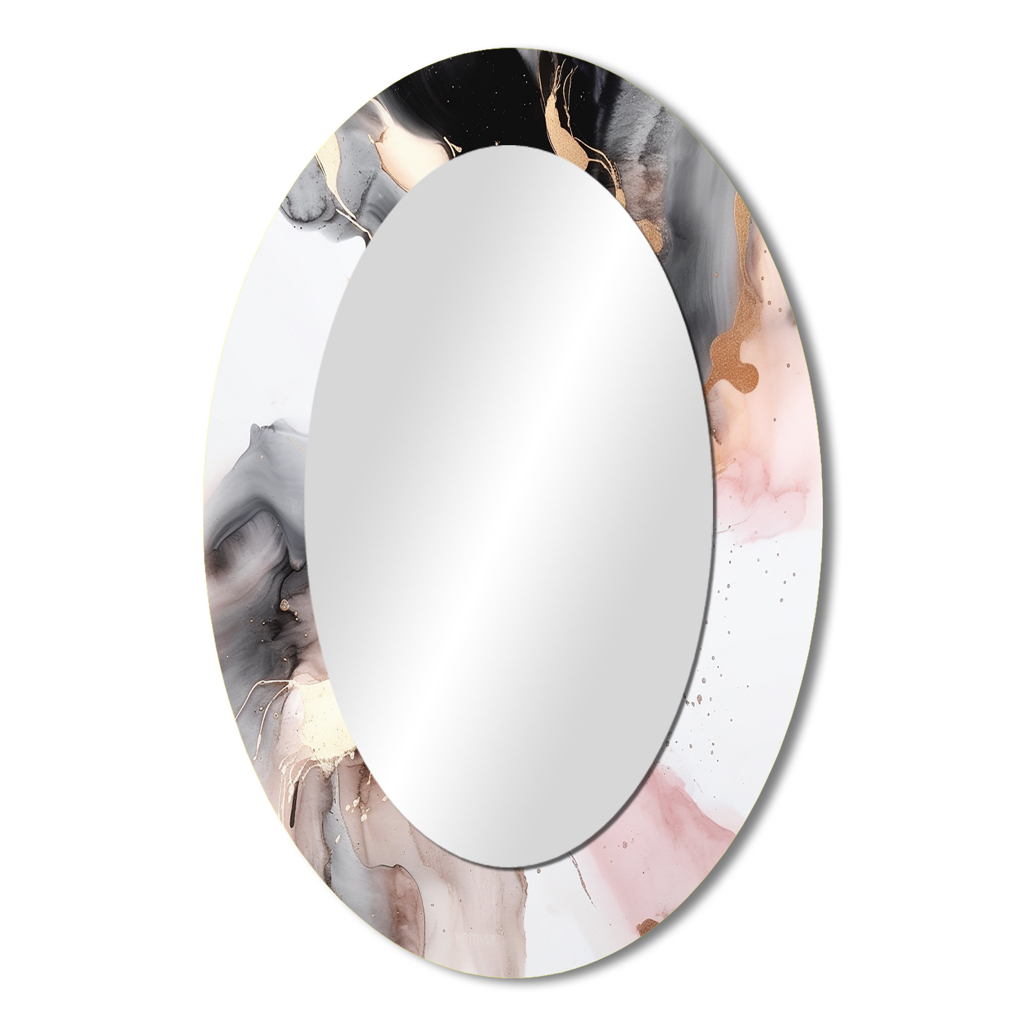 Mercer41 Pink Black Textured Splash Marble I - Large Oval Wall Mirror ...