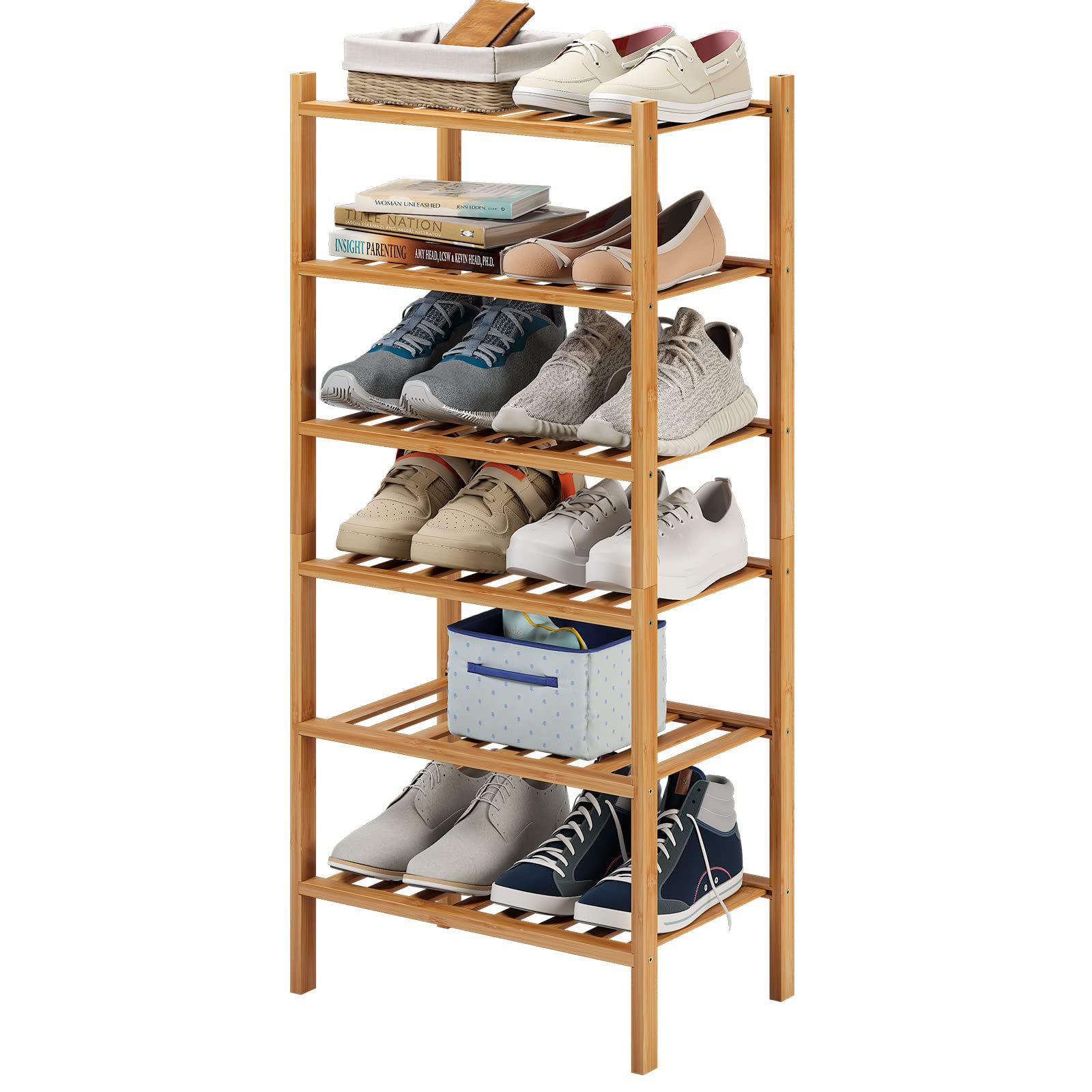 Latitude Run® Sturdy 6-Tier Short Bamboo Shoe Rack 17.2"X11"X36.6" For ...
