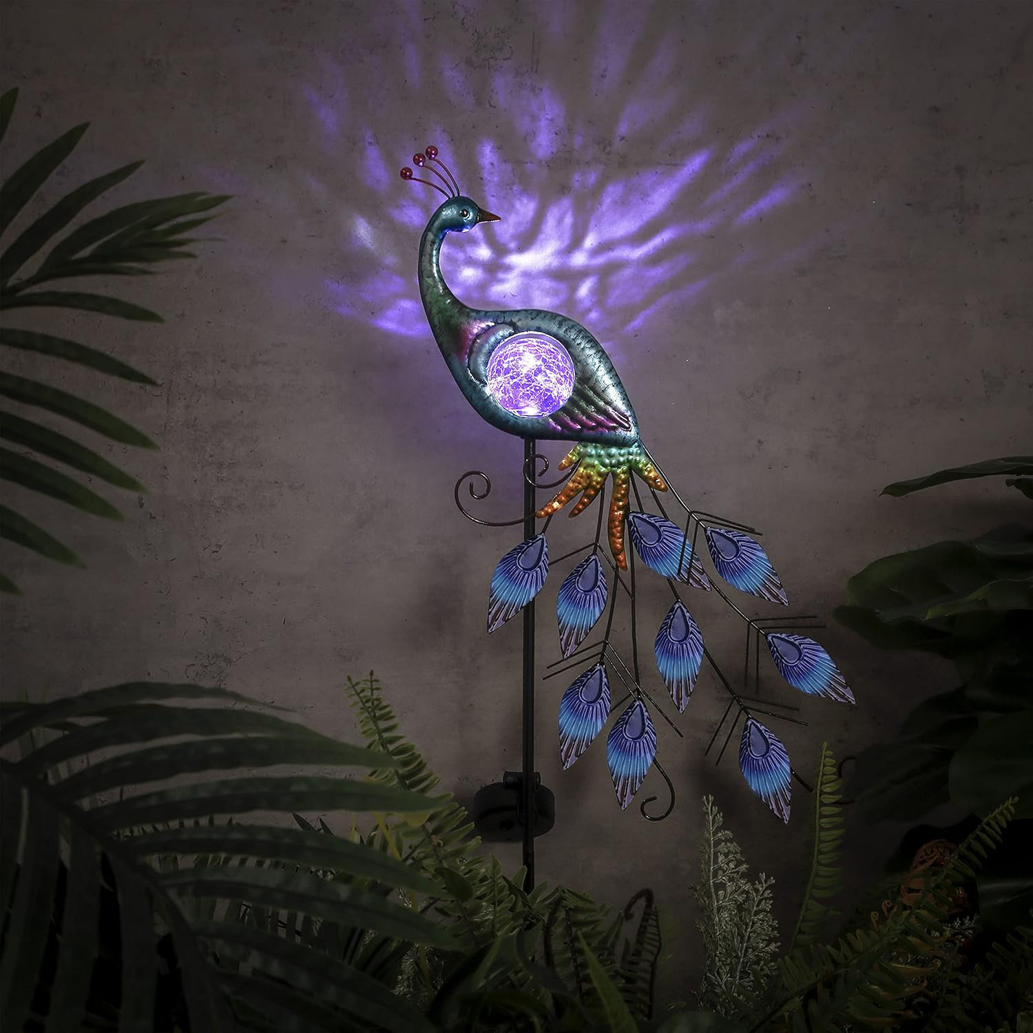 Arlmont & Co. Peacock Solar Outdoor Light, 35.4'' Outdoor Metal Lawn ...