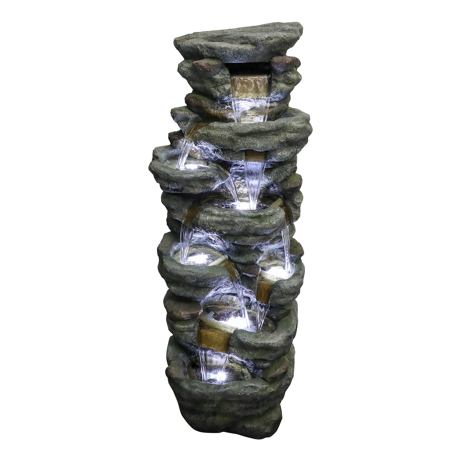 Union Rustic Outdoor Water Fountain, 7-Tier Rock Waterfall Fountain for ...