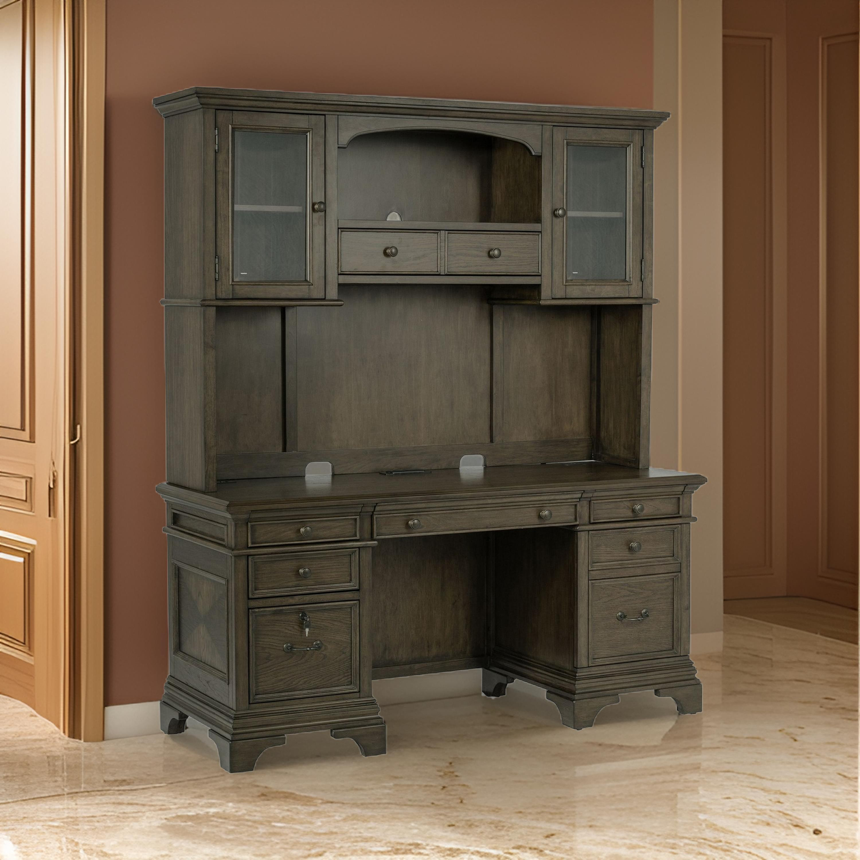 Benjara Tia 78 Inch Credenza Desk And Hutch, Multiple Drawers ...