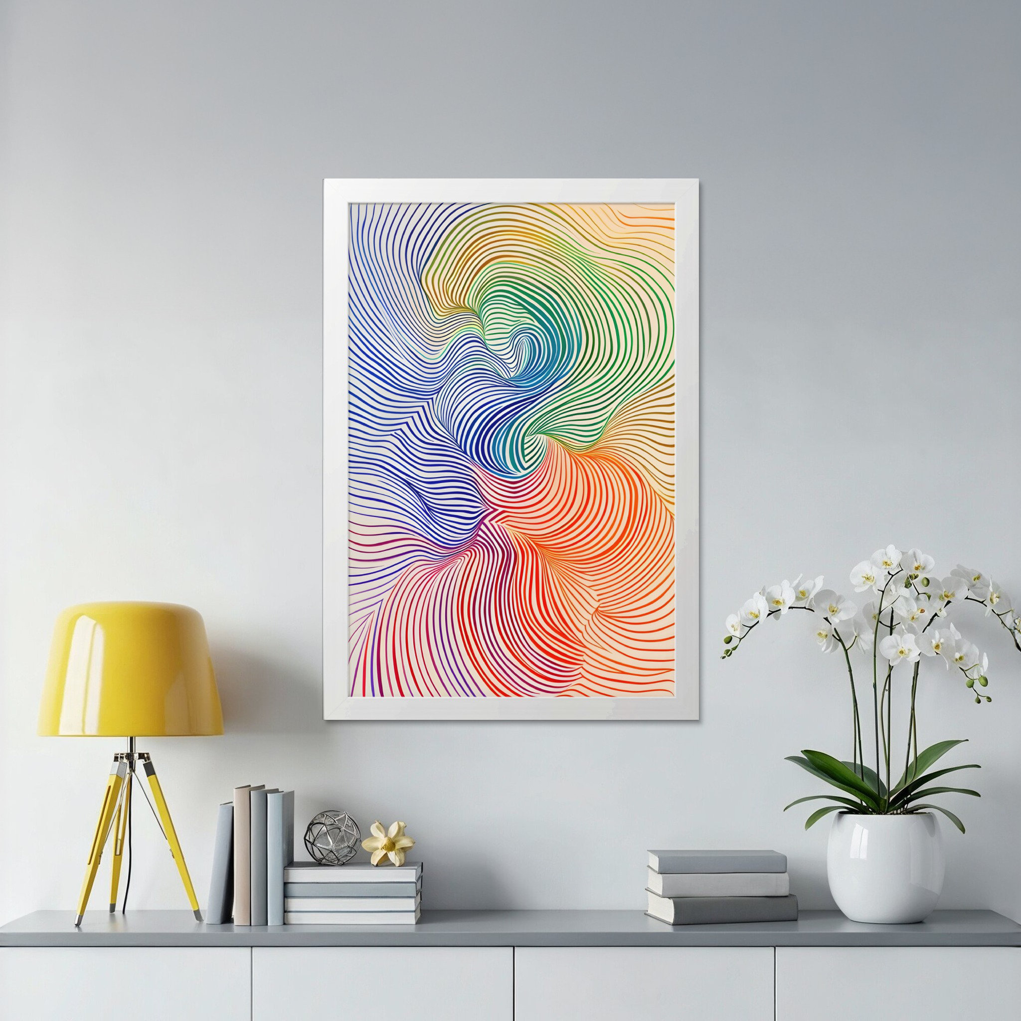 Ivy Bronx Abstract Lines Wall Art, Modern Art Print, Colorful Wave Art ...