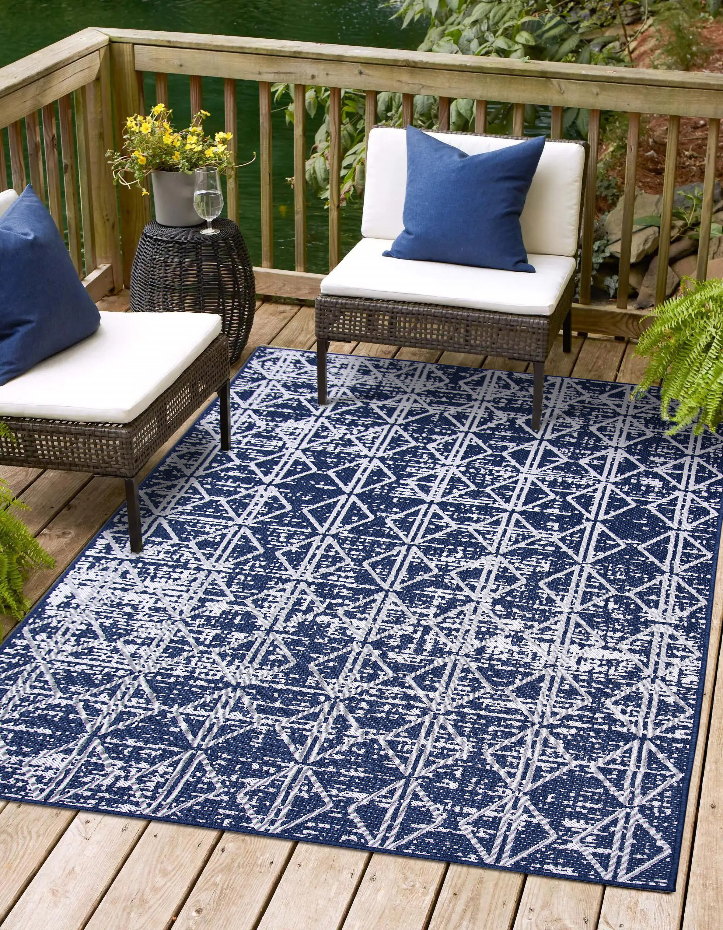 Foundry Select Palacios Geometric Navy/Light Grey Indoor / Outdoor Area ...