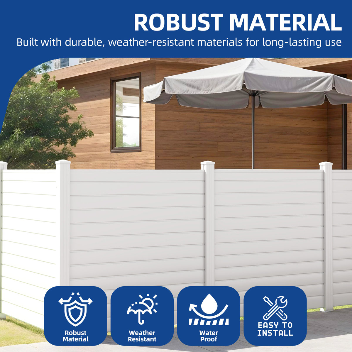 Balconera 48"L X 48"H Outdoor Pvc Privacy Fence Panels With Ground ...